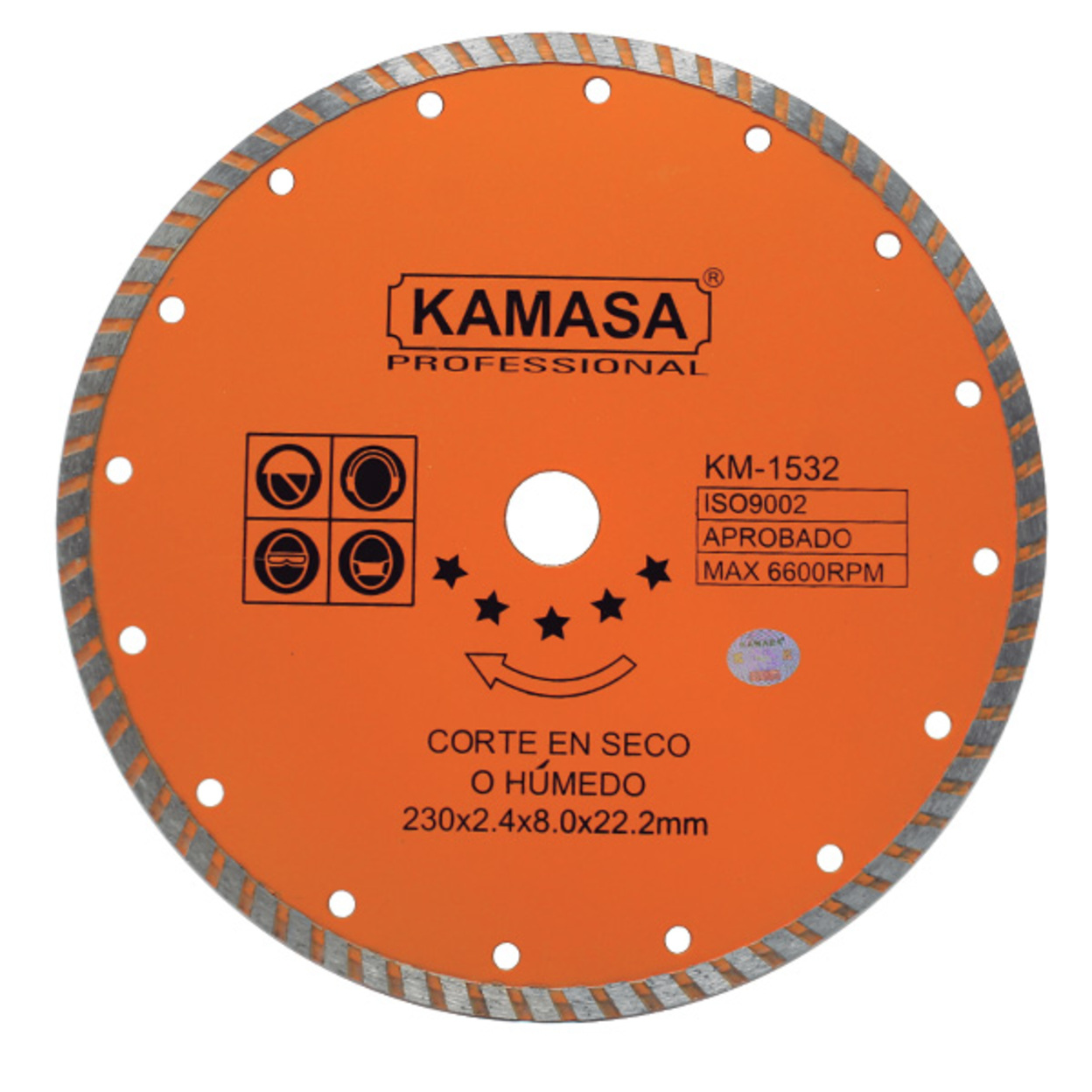 Disco diamantado turbo 9" (230mm) húmedo/seco naranja | Kamasa